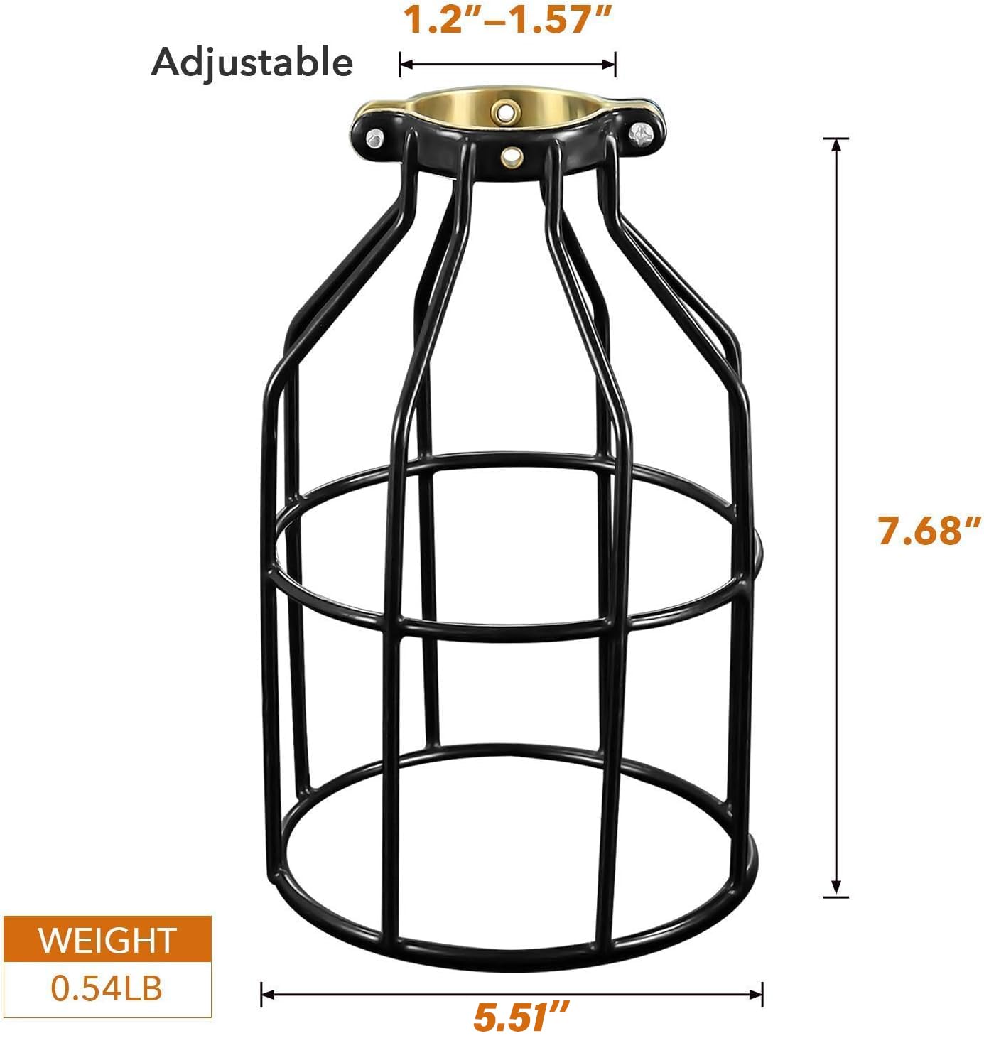 Simple Deluxe 2-Pack Adjustable Industrial Clamp on Metal Bulb Guard Cage for Pendant, Farmhouse Light Fixture, Vintage Lamp Shades and Hanging Lamp, Black