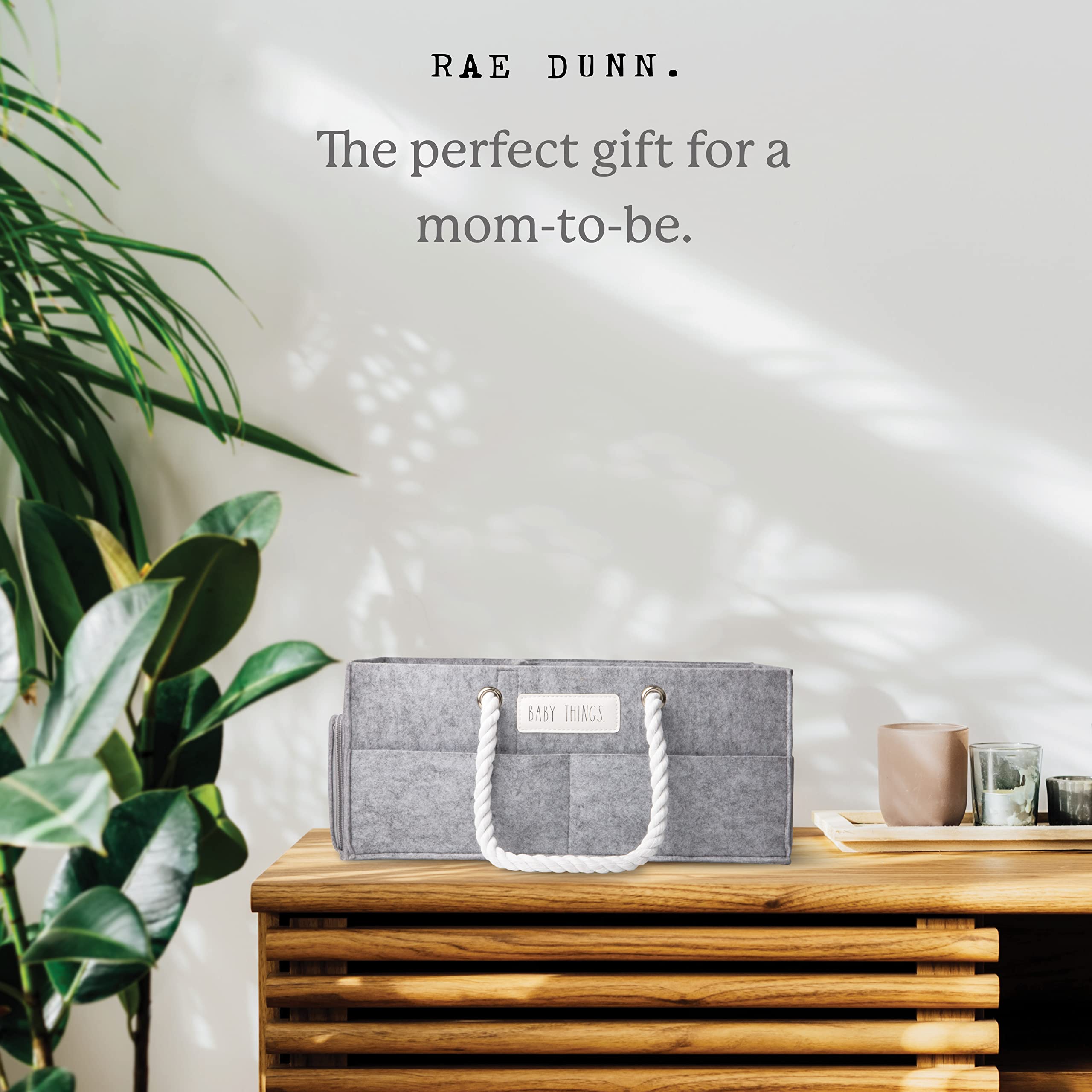 Rae Dunn Baby Diaper Caddy Organizer, Baby Things Storage Organizer for Nursery, Changing Table and Car, Portable Basket for Baby Items, Baby Shower Gifts, Grey Felt with Rope Handles, Large