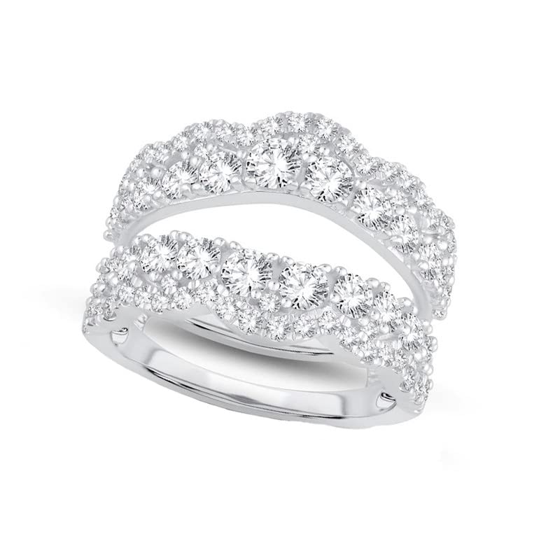 SVC-JEWELS 1.89 Ct Round Cut Moissanite 14K White Gold Over Double Guard Enhancer Ring Size 7 For Women's