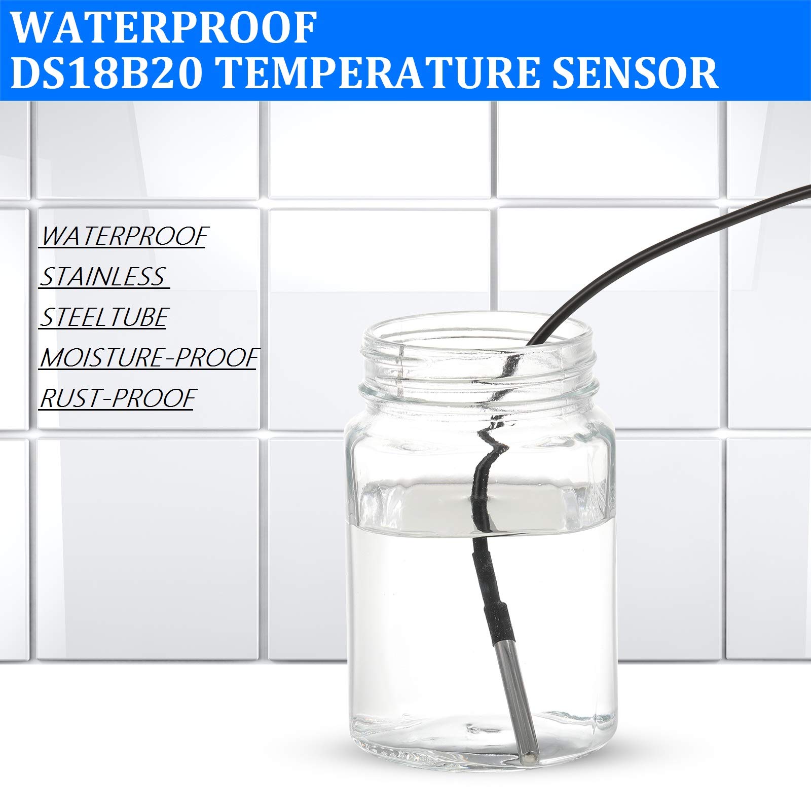 Weewooday DS18B20 1 m/ 3.2 Ft Digital Temperature Thermal Cable Waterproof Probe Sensor -55°C to +125°C, Compatible with Arduino/Raspberry Pi(15 Pieces)
