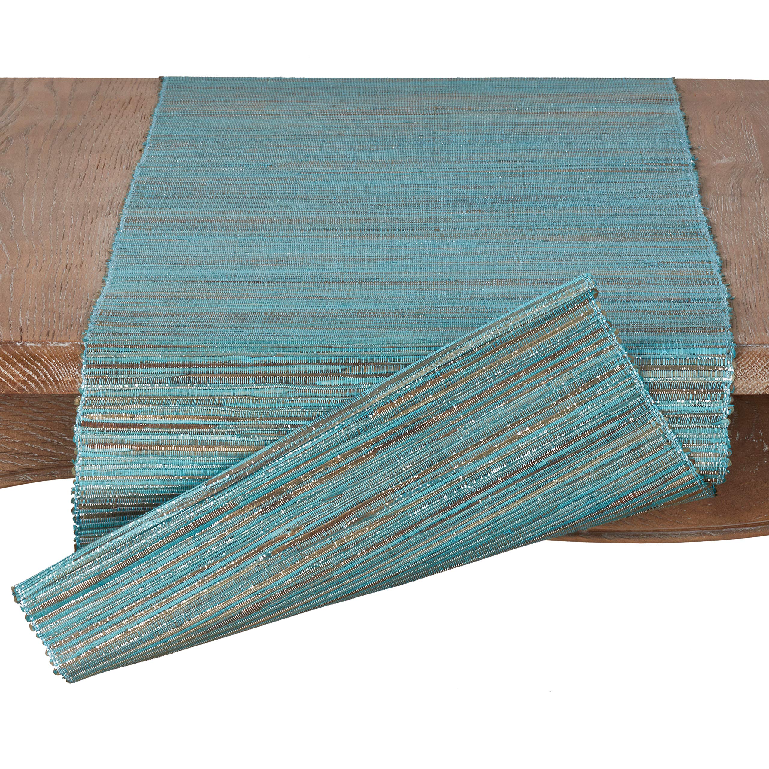 SARO LIFESTYLE 217.TQ14108B Melaya Collection Shimmering Woven Nubby Water Hyacinth Table Runner, 14" x 108", Turquoise