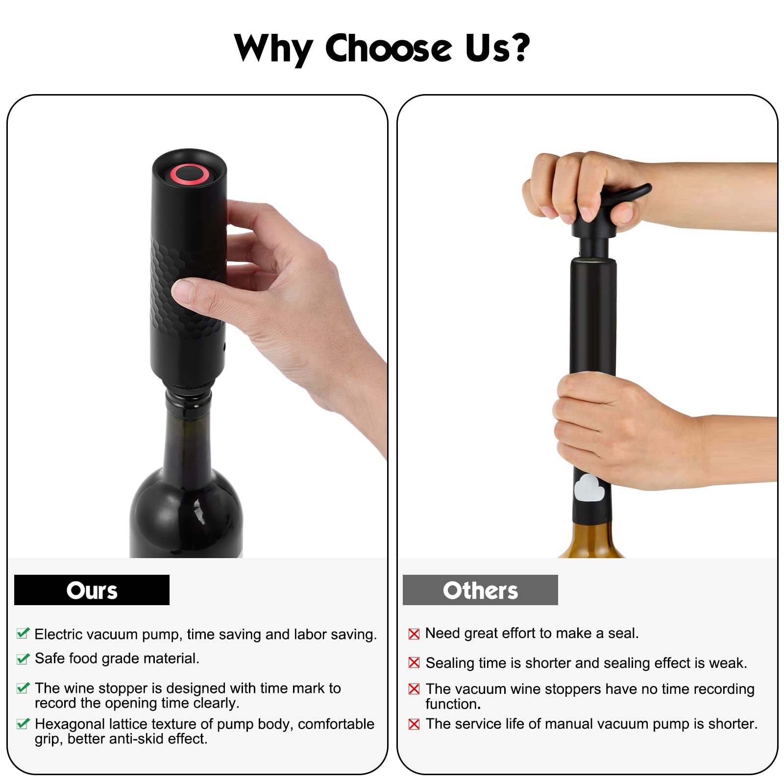 Winirina Automatic Wine Saver Pump Set for Red Wine with 4 Reusable Vacuum Bottle Sealer Stoppers USB Type-C Charging - Black