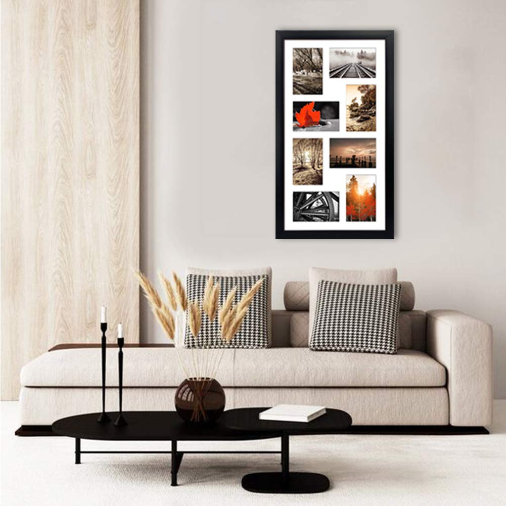 QUTREY 4x6 Black Collage Picture Frames Set of 2, 8 Openings Matted Collage Frame for 4x6 Pictures to Display 16 Multi Photos for Wall