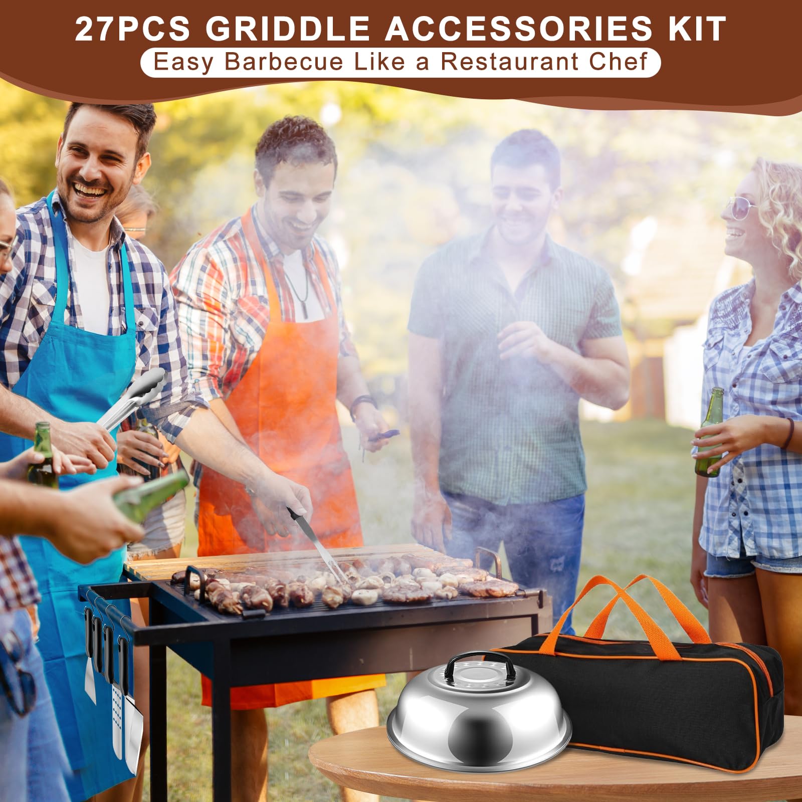 Wepeiri Blackstone Griddle Accessories Kit, 27Pcs Grilling Accessories Set for Blackstone and Camp Chef, Flat Top Grill Accessories Set with Spatulas, Scraper, Grill Press, Basting Cover for BBQ