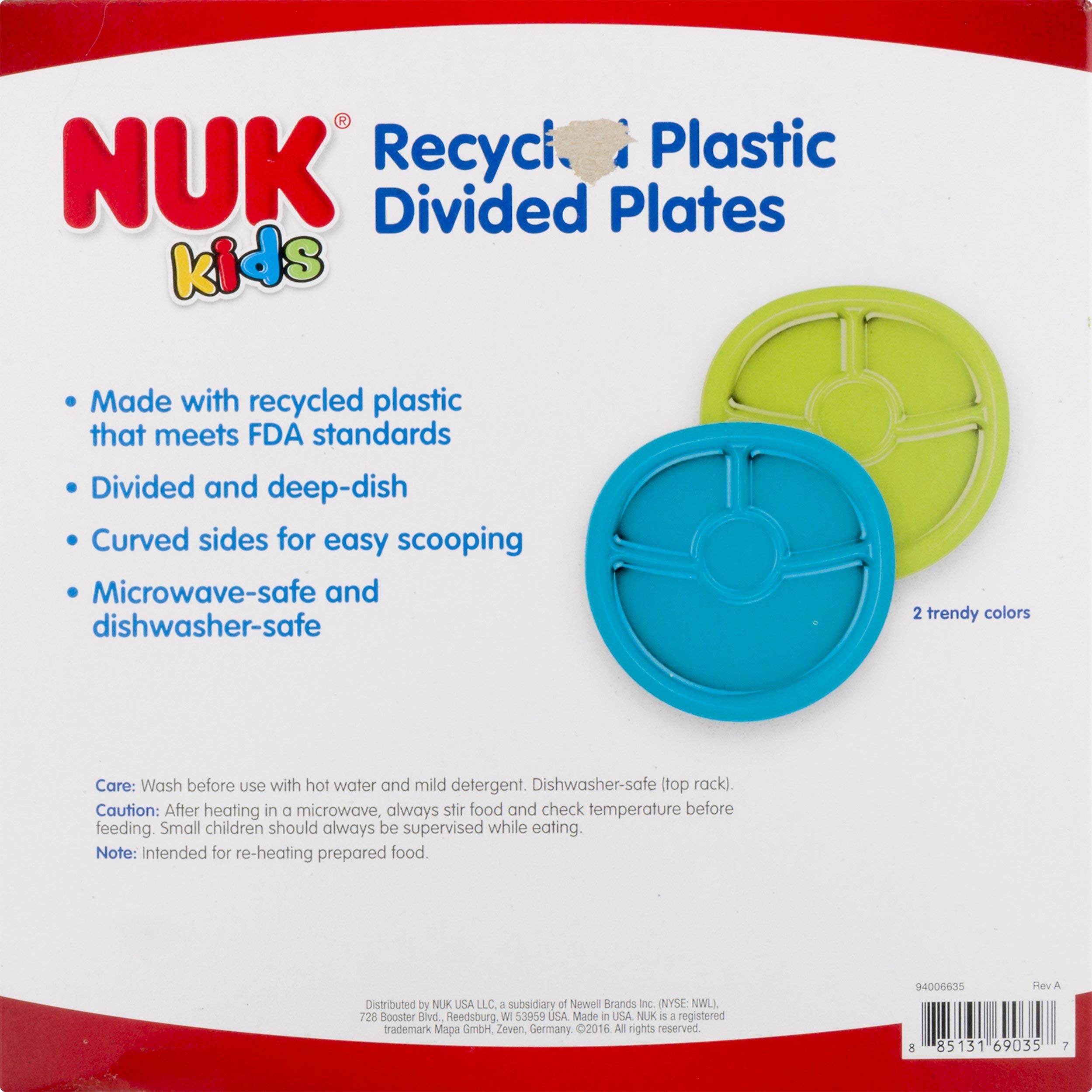 NUK Kids 2 Piece Recycled Plastic Divided Plates