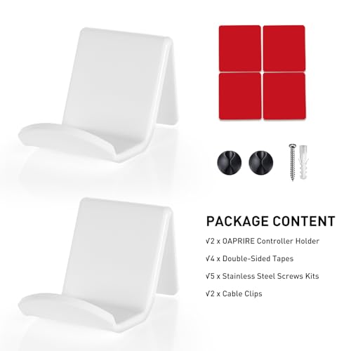 OAPRIRE Universal Controller Holder Wall Mount 2 Pack, Acrylic Controller Stand Gaming Accessories with Cable Clips, Build Your Game Fortresses (White)
