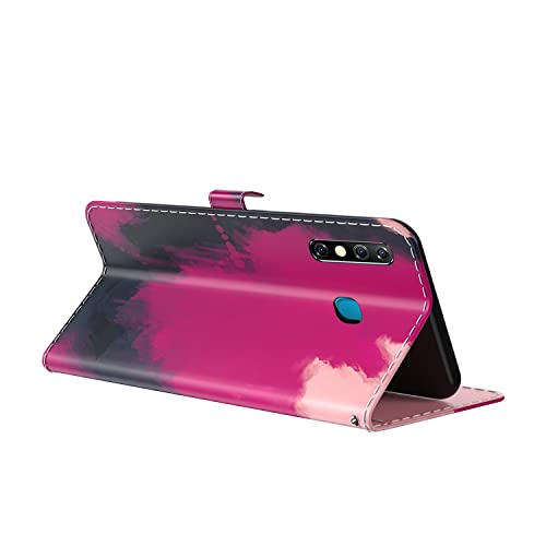 ShinyCase for Tecno Camon 12 Case with Stand,Colorful Watercolor PU Leather Wallet Folio Flip Cover Magnetic Durable TPU Protective Phone Case for Tecno Camon 12/Spark 4,Black Red