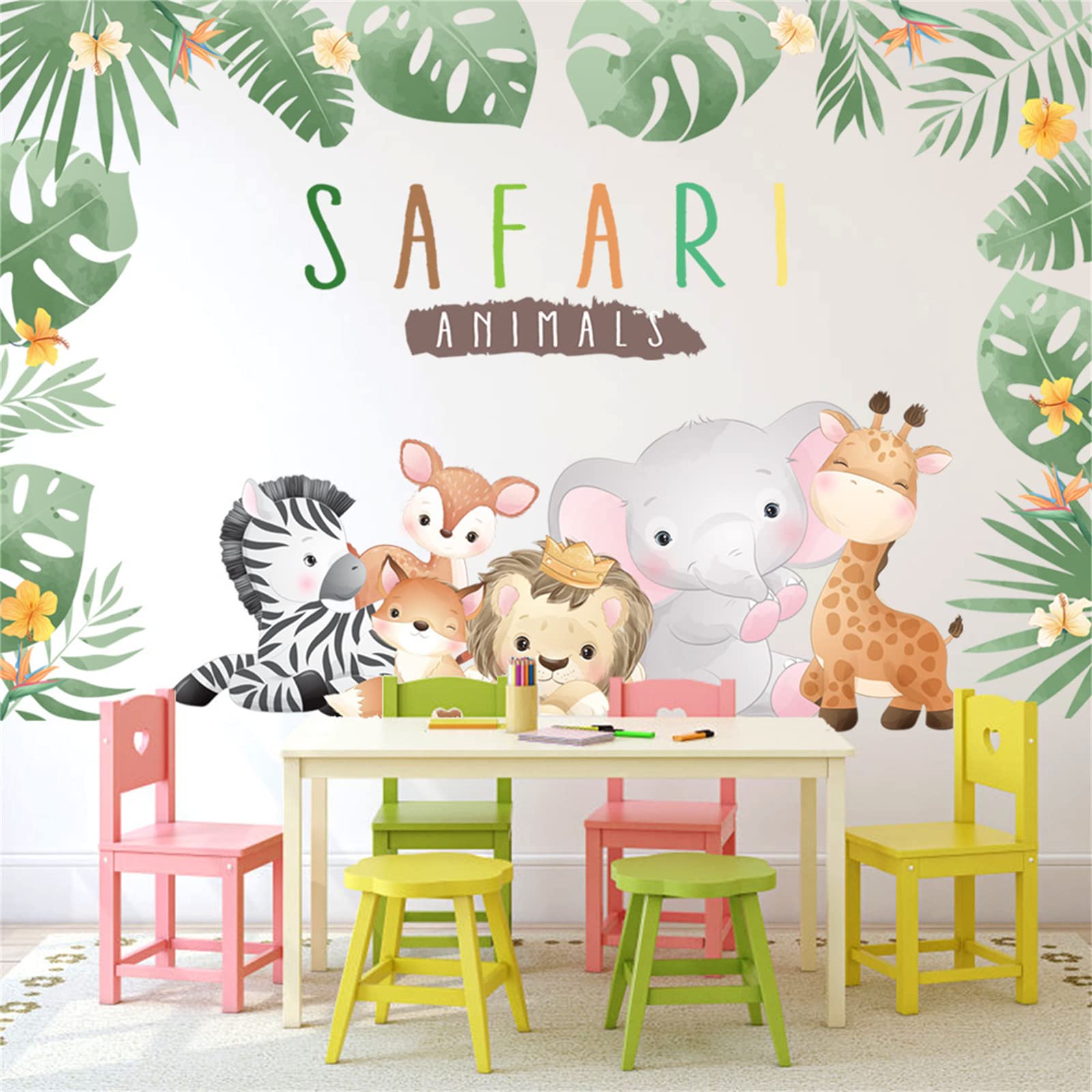 Wall Stickers, African Jungle Zebra Giraffe Fox Sloth Bear Wall Decals Decoration, DIY Wall Art Mural, Bedroom Kids Room Nursery Corridor Wall Decor Painting