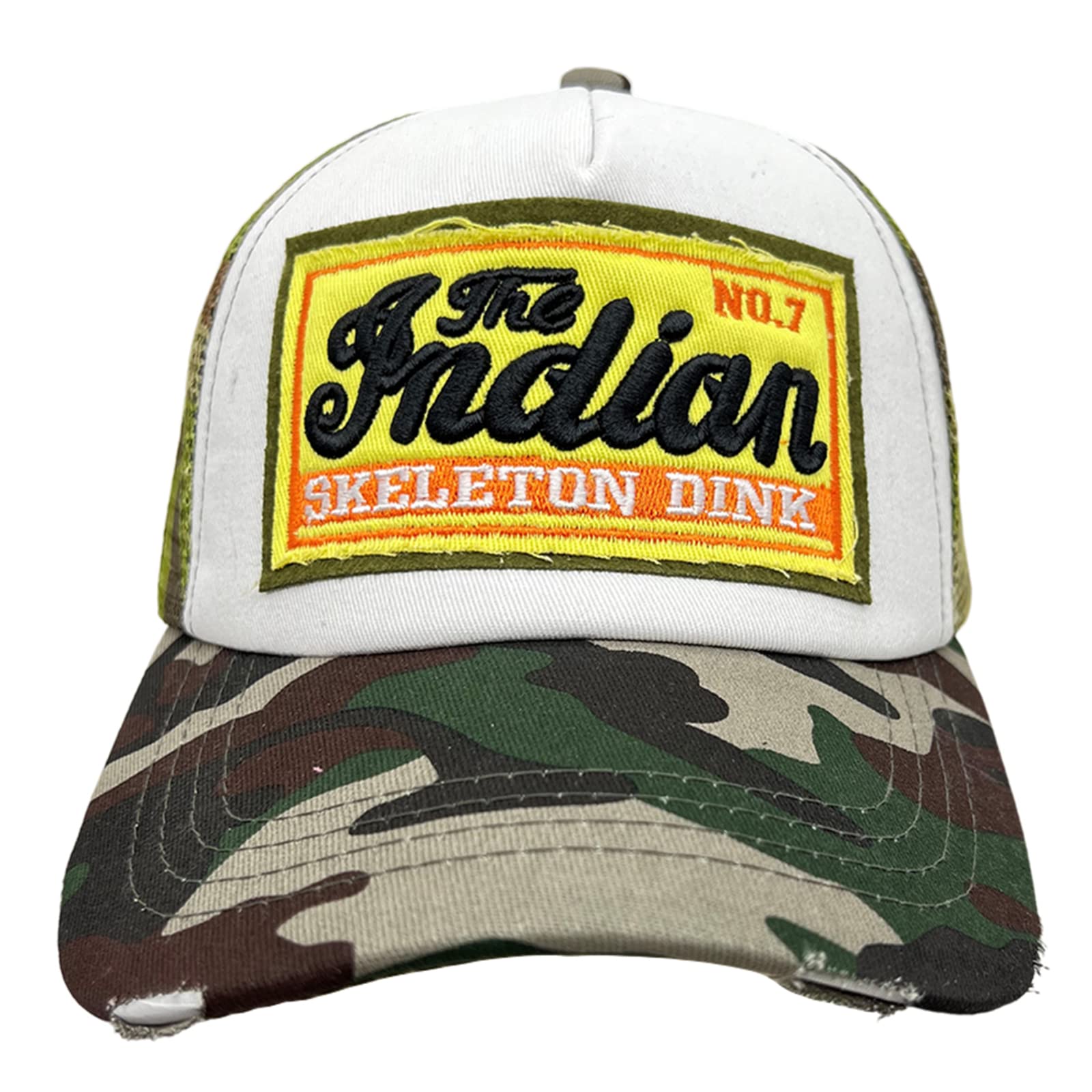 The Indian Skeleton Dink Cotton Baseball Mesh Cap, Distressed Vintage Dad Hat Adjustable Snapback Trucker Hats for Men Women Camouflage
