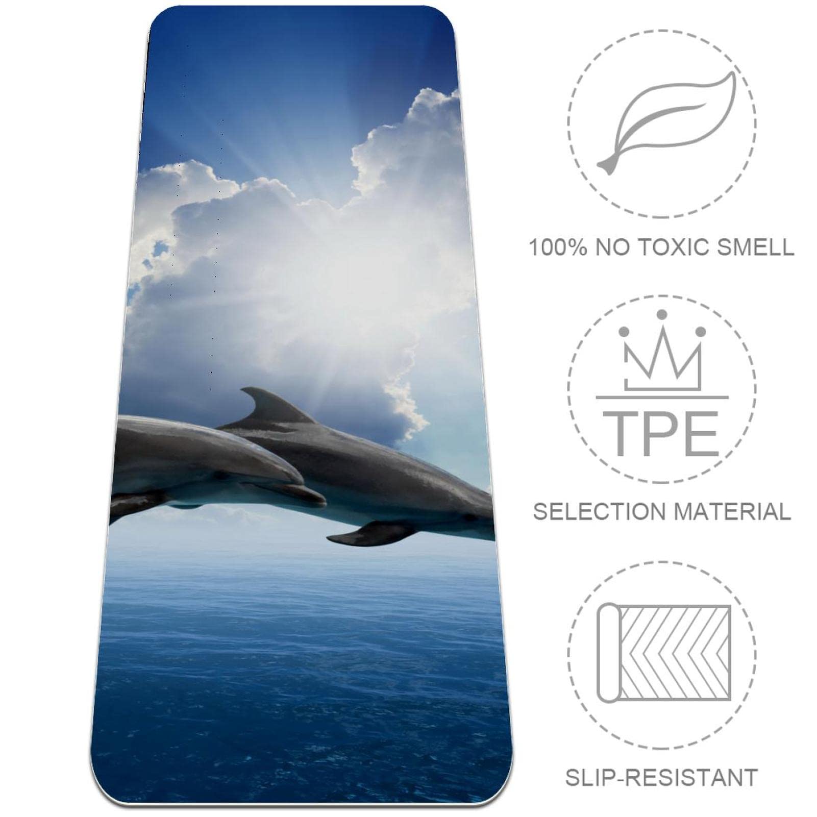 Yoga Mat, Yoga Mats for Home Workout, Workout Mat, Exercise Mats, Pilates Mat, dolphin sea landscape pattern