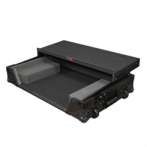 ProX Flight Case for Pioneer DJ DDJ-SX/RX & Denon MCX7000 With Sliding Laptop Shelf, LED Lights and Wheels- Black on Black Design - XS-DDJSX WLTBL LED