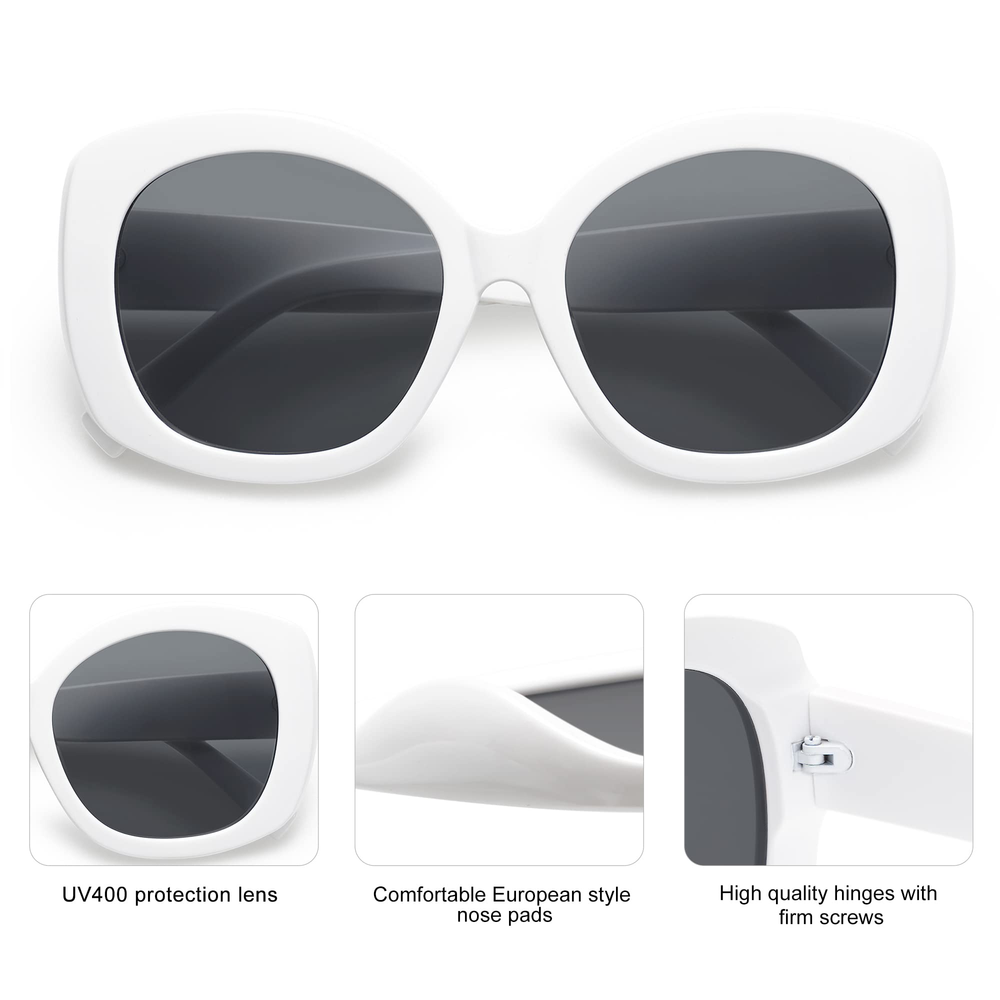 SOJOS Trendy Oversized Round Sunglasses Womens,Retro Stylish Shades Large Sunnies For Women SJ2212 White Frame Grey Lens