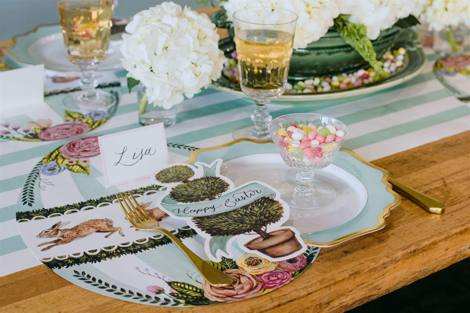 Paper Placemats for Dining Table - Disposable Round Paper Placemats for Easter Spring - Easter Egg with Bunny Rabbit 12 Sheets - American Made