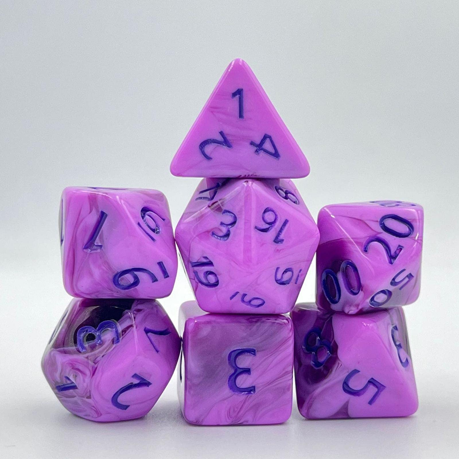Vaveren 7Pcs Acrylic Polyhedral Dices Tabletop Games, Multi Sided Dices, RPG Dice Set for Party Supplies, Dark Violet