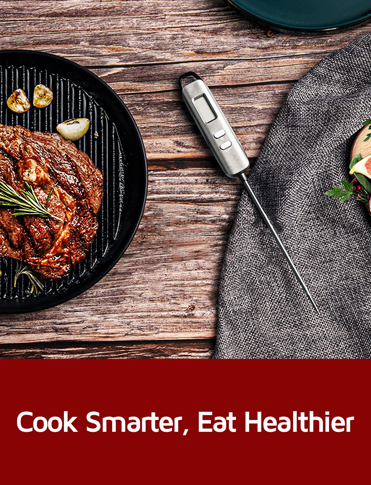 YaungBass Digital Meat Thermometer, Instant Read Cooking Food Thermometer with 4.7in Long Probe for Grill Candy, Kitchen Thermometer for BBQ Smoker Oven Oil Milk Yogurt, 1-Silver
