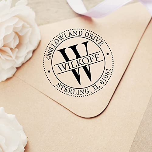 Monogram Address Stamp - Personalized Self Inking Rubber Stamp - Style 037 - with Locking Bottom Cover- Choose from 15 Ink Colors
