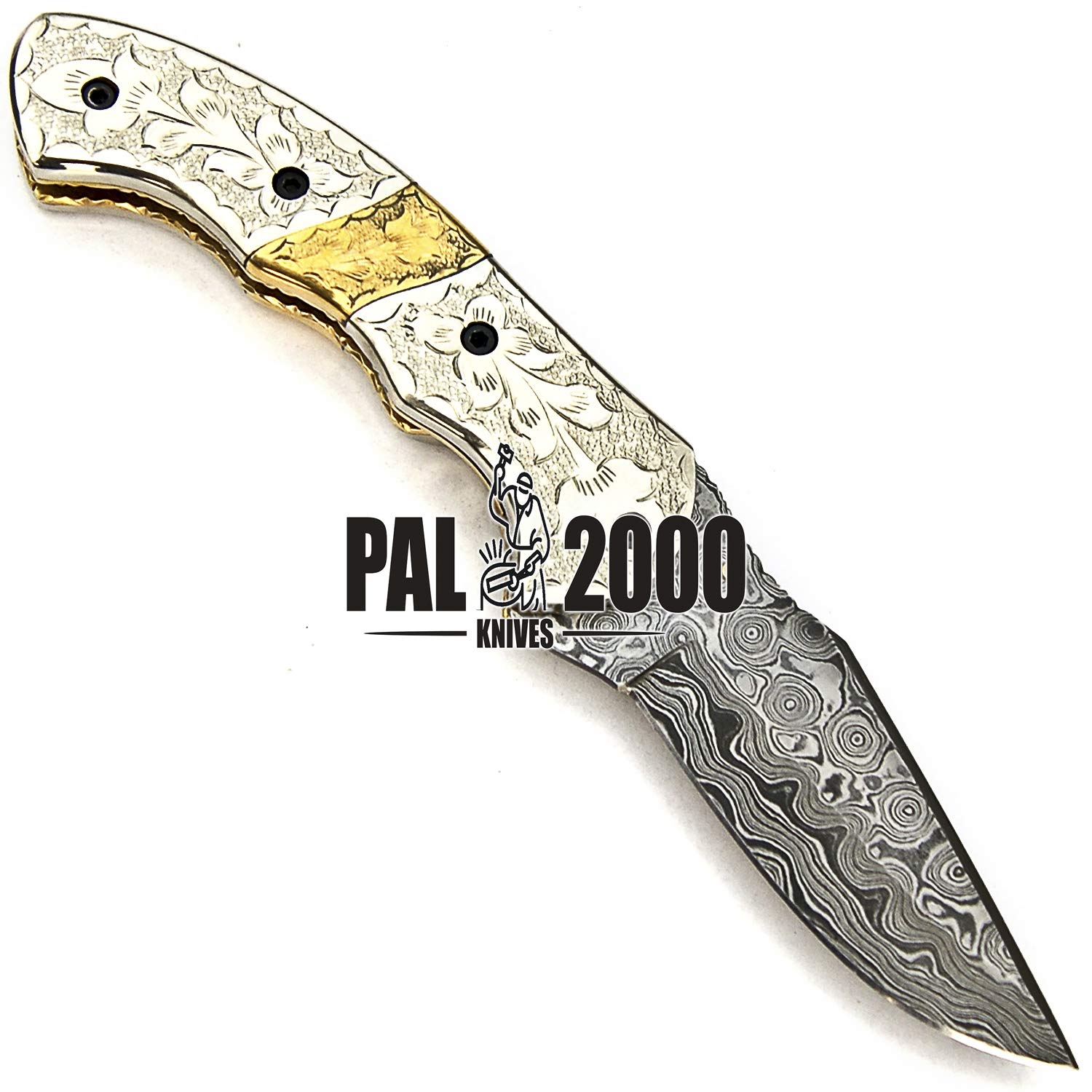 PAL 2000 KNIVES 9575 - Damascus Folding Knife - Handmade Damascus Steel Knife - Damascus Pocket Knife