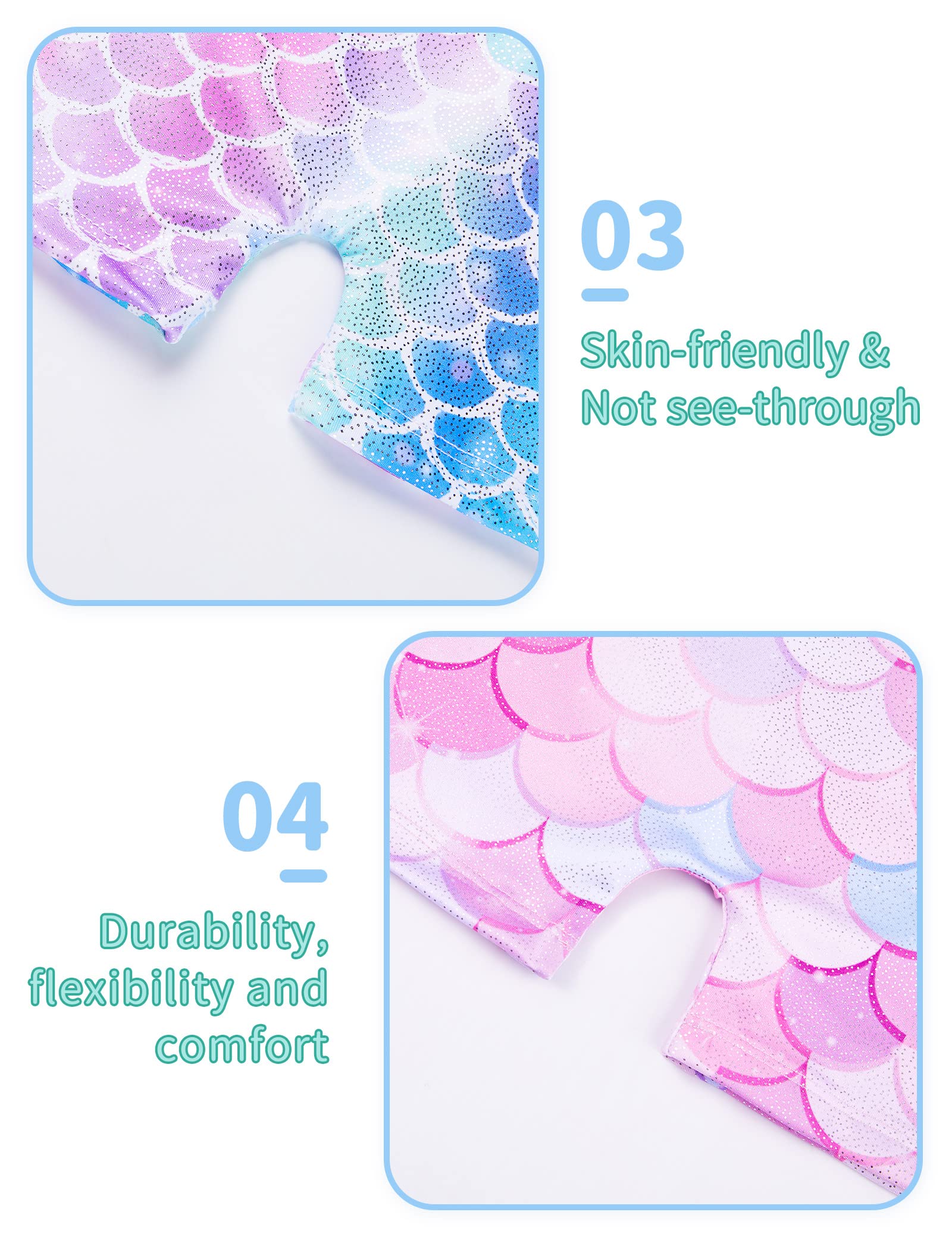 Nymphperi Girls Gymnastics Leotards Size 6-7 Years Old Sparkly Blue Pink Mermaid Scale Biketards with Shorts for Children Practice Workout