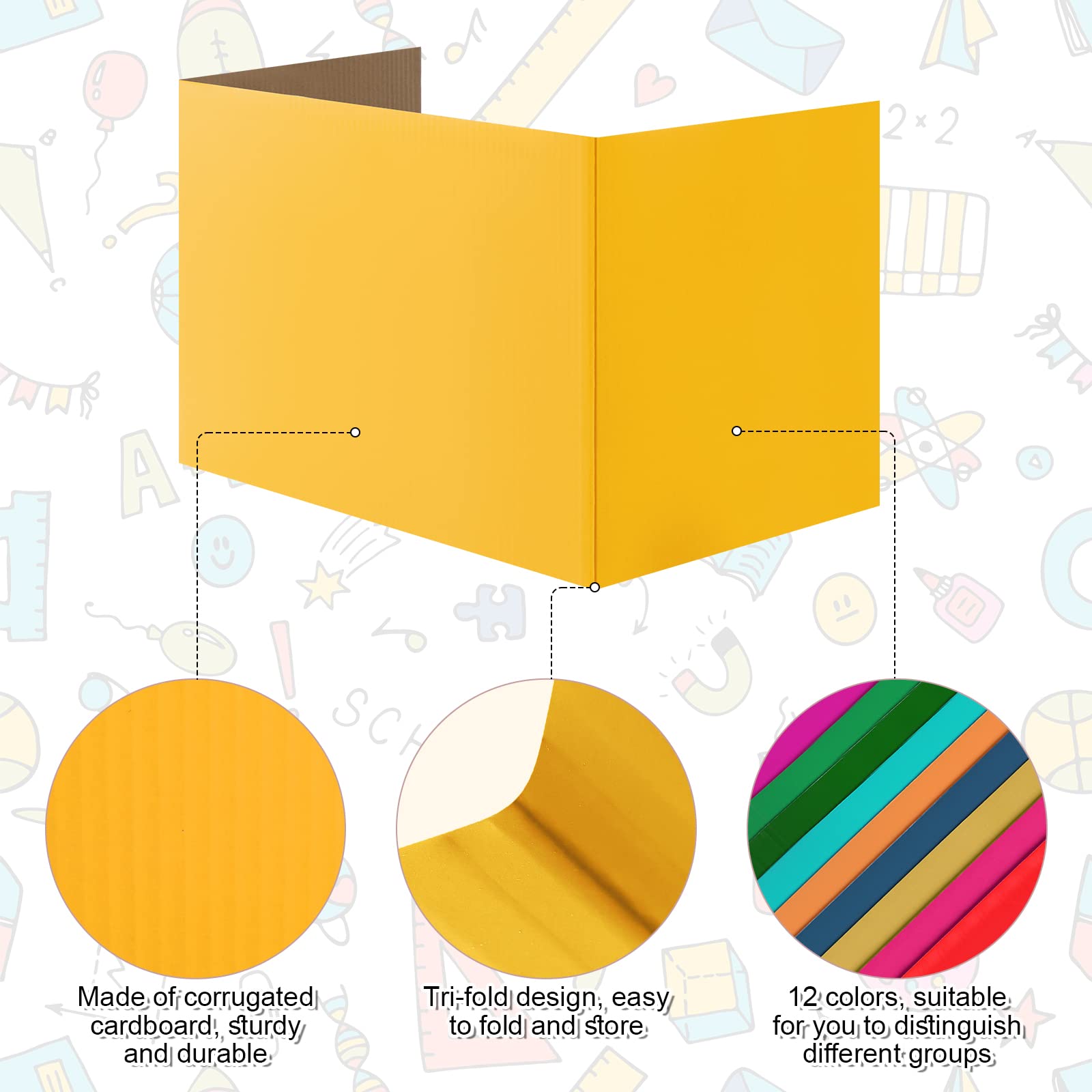 SATINIOR 12 Pcs Privacy Boards for Student Desks Classroom Desk Divider Trifold Table Desk Privacy Panel Privacy Folders for Students Desk Partition Study Carrel School Teacher 12 Colors, 16 x 12 in
