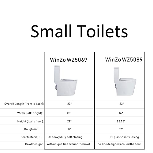 WinZo WZ5089 Compact Round One Piece Toilet 23" Depth,Dual Flush For Small Modern Bathroom 12" Rough-in White