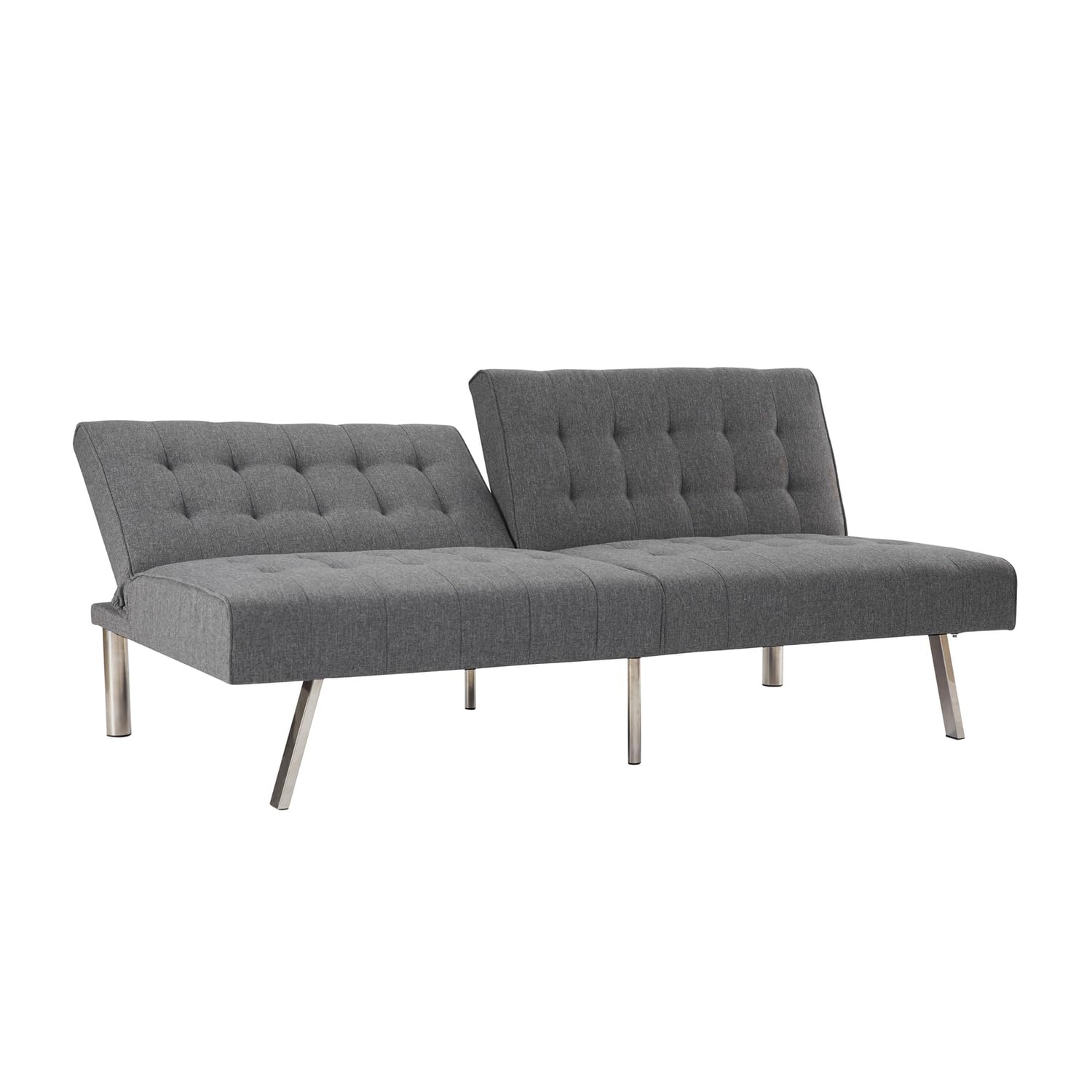 Naomi Home Tufted Futon Sofa Bed Pull Out Sofa Bed Couch Convertible with Wooden Legs, Folding, Reclining Small Couch Bed, Futon Bed for Living Room (Gray, Tufted Split Back/Linen)