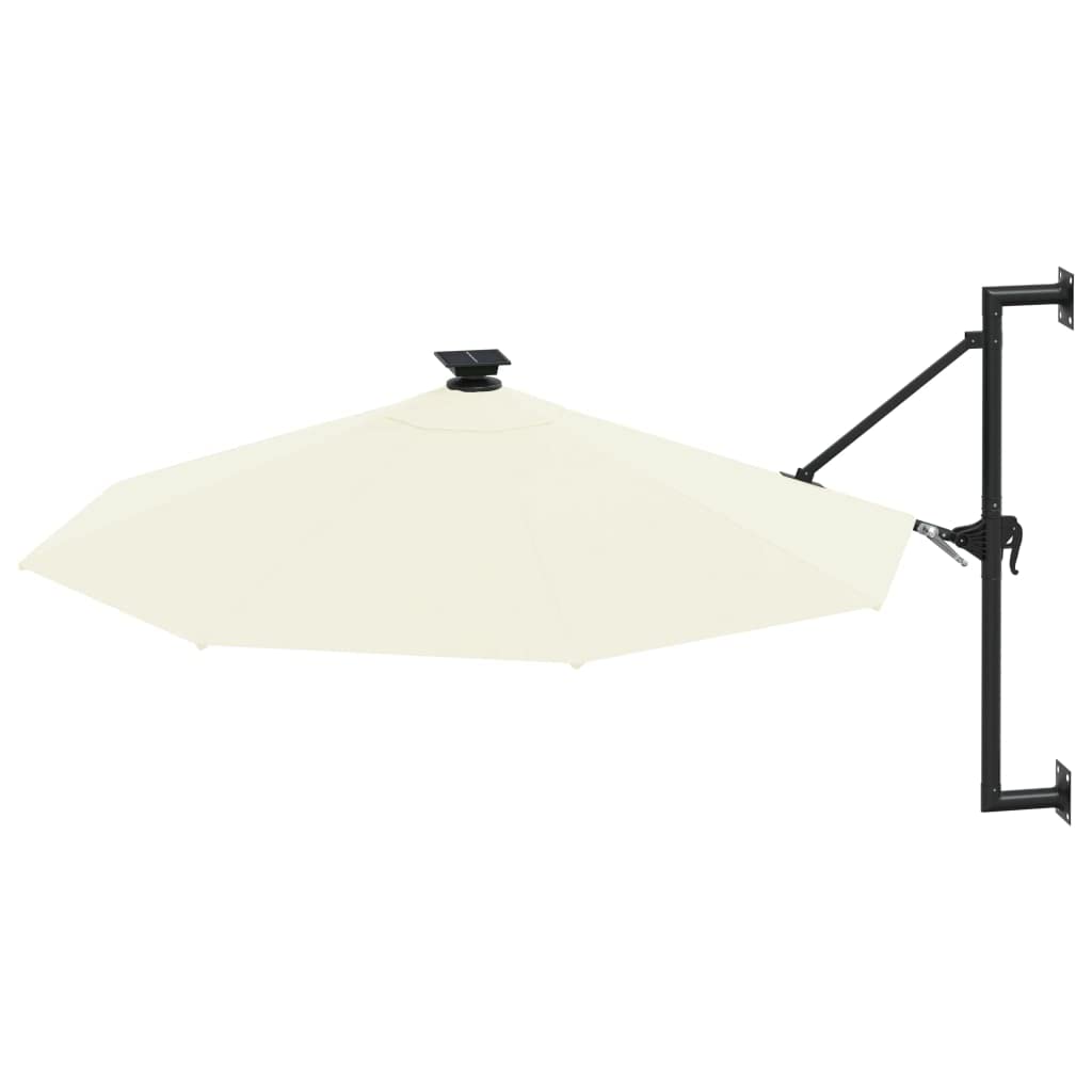 Natulvd Wall Mounted Parasol with LEDs, Outdoor Umbrella Canopy with Metal Pole, Patio Garden Sunshade for Doors & Windows, 118" Deck Canopy - Cream