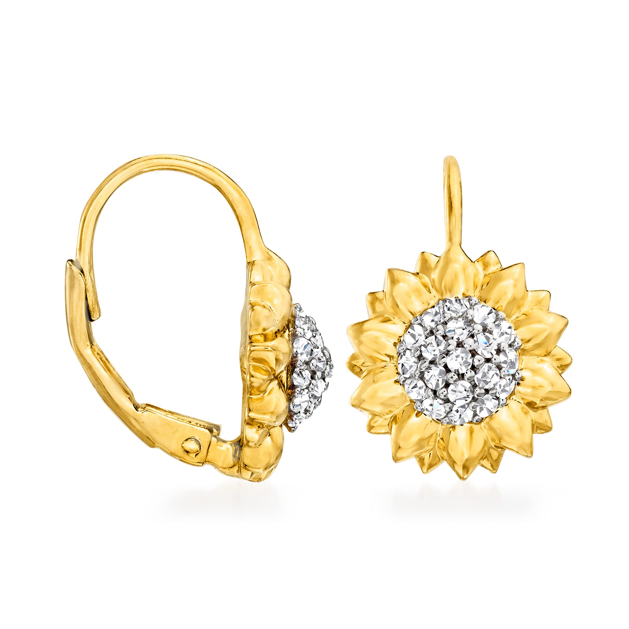 Ross-Simons 0.40 ct. t.w. White Topaz Sunflower Drop Earrings in 18kt Gold Over Sterling