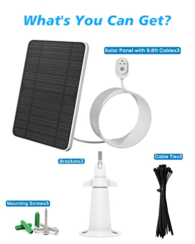 Solar Panel Charger Compatible with Arlo Ultra/Ultra 2/Pro 3/Pro 4/Pro 3 Floodlight Security Camera, 5V 4W Solar Panels Charging IP65 Weatherproof w/ 9.8ft Charging Cable Adjustable Wall Mount, 3 Pack
