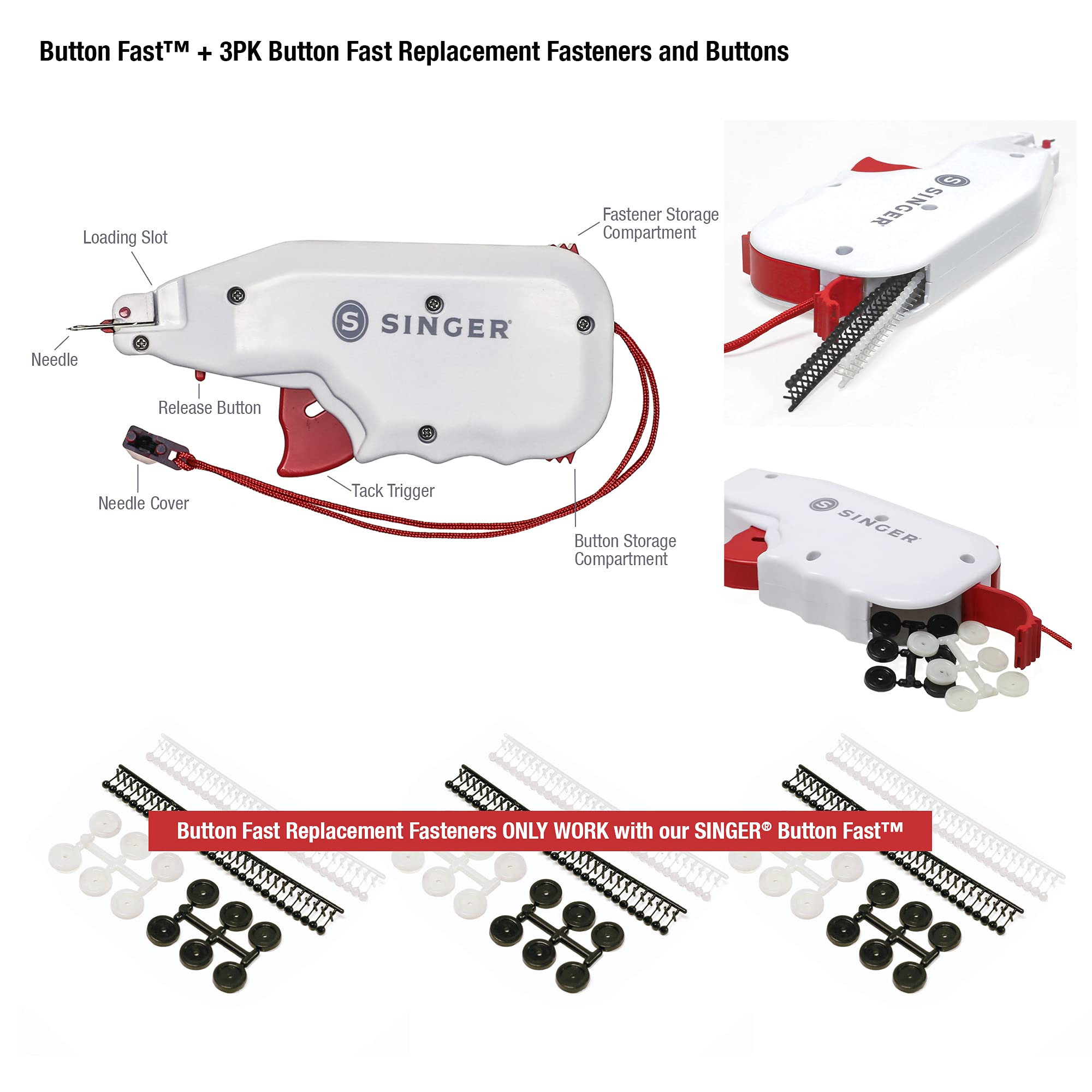 SINGER Button Fast™ Replacement Fasteners and Buttons Bundle - Quick Fix Temporary Solution for Missing Buttons and Clothing Repairs