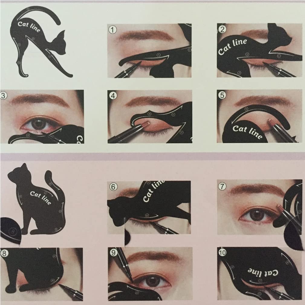 YLOIJO 8Pcs Cat Eyeliner Stencils, 4 Sets 2 in 1 Cat Shape Eyeliner Template Stencil, Matte PVC Material Smoky Eyeshadow Applicators Guide Template Tool Quick Makeup Stencil