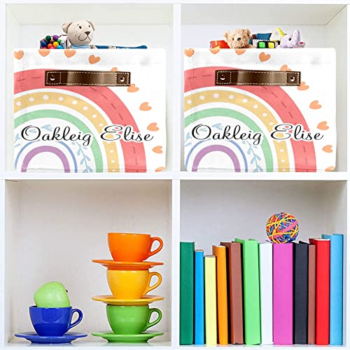 Rainbow Love Hearts Personalized Storage Basket,Custom Storage Bins for Bedroom Wardrobe,Nursery 4 Packs