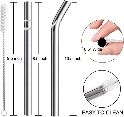 Vinaco Stainless Steel Boba Straws, 0.5'' Extra Wide Reusable Metal Drinking Straws for Milkshakes, Bubble Tea, Smoothie, Set of 6 Jumbo Drinks with 1 Cleaning Brush