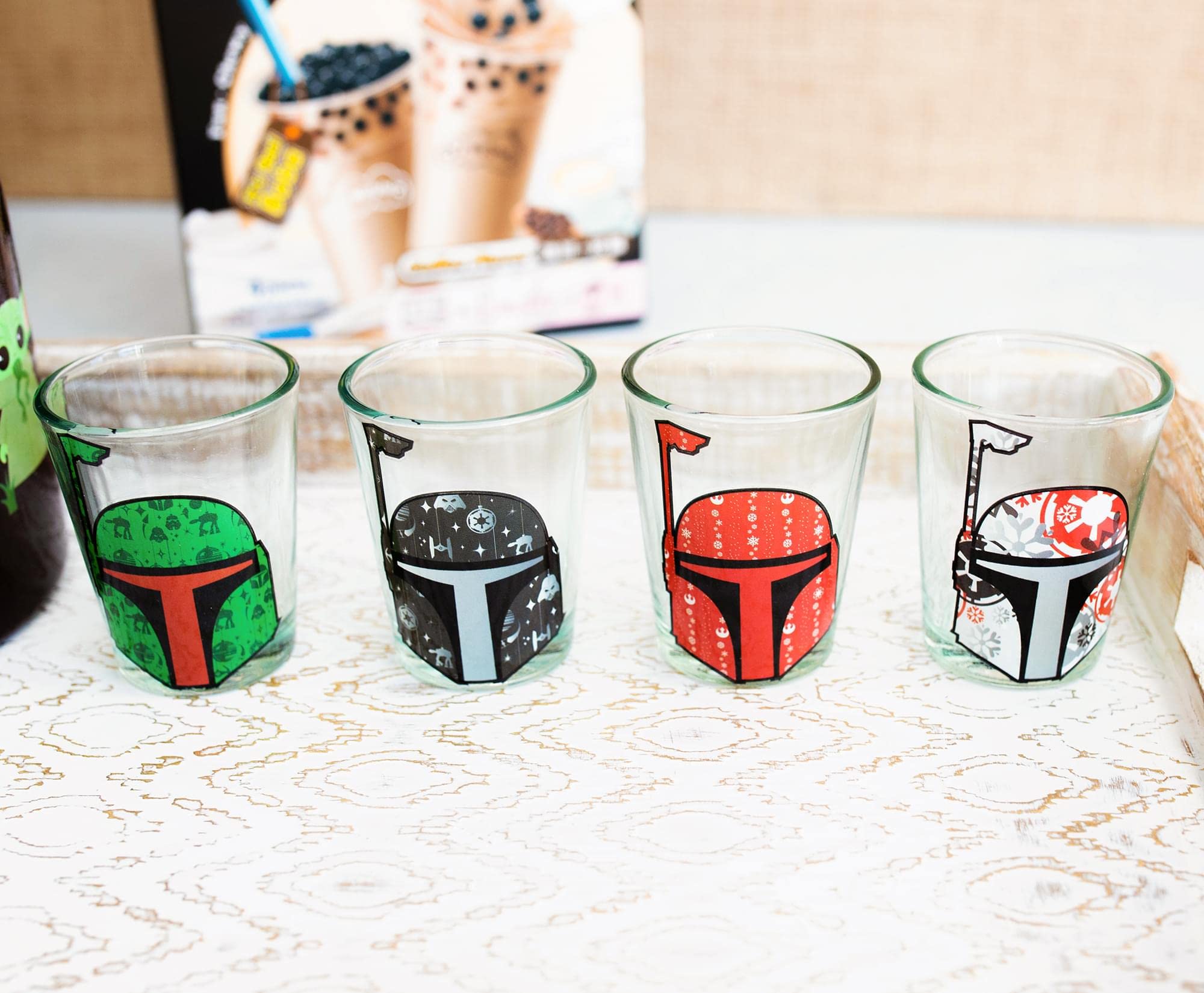 Silver Buffalo Star Wars Holiday Boba Fett 2.5-Ounce Mini Shot Glasses | Set of 4