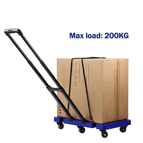 Push Cart Folding Flat Warehouse Moving Cart with 440 Lb Capacity, 6 Wheels Functional Moving Platform for Luggage/Personal/Travel/Auto/Moving & Office Use Portable Fold Up Hand Cart ( Color : Blue )