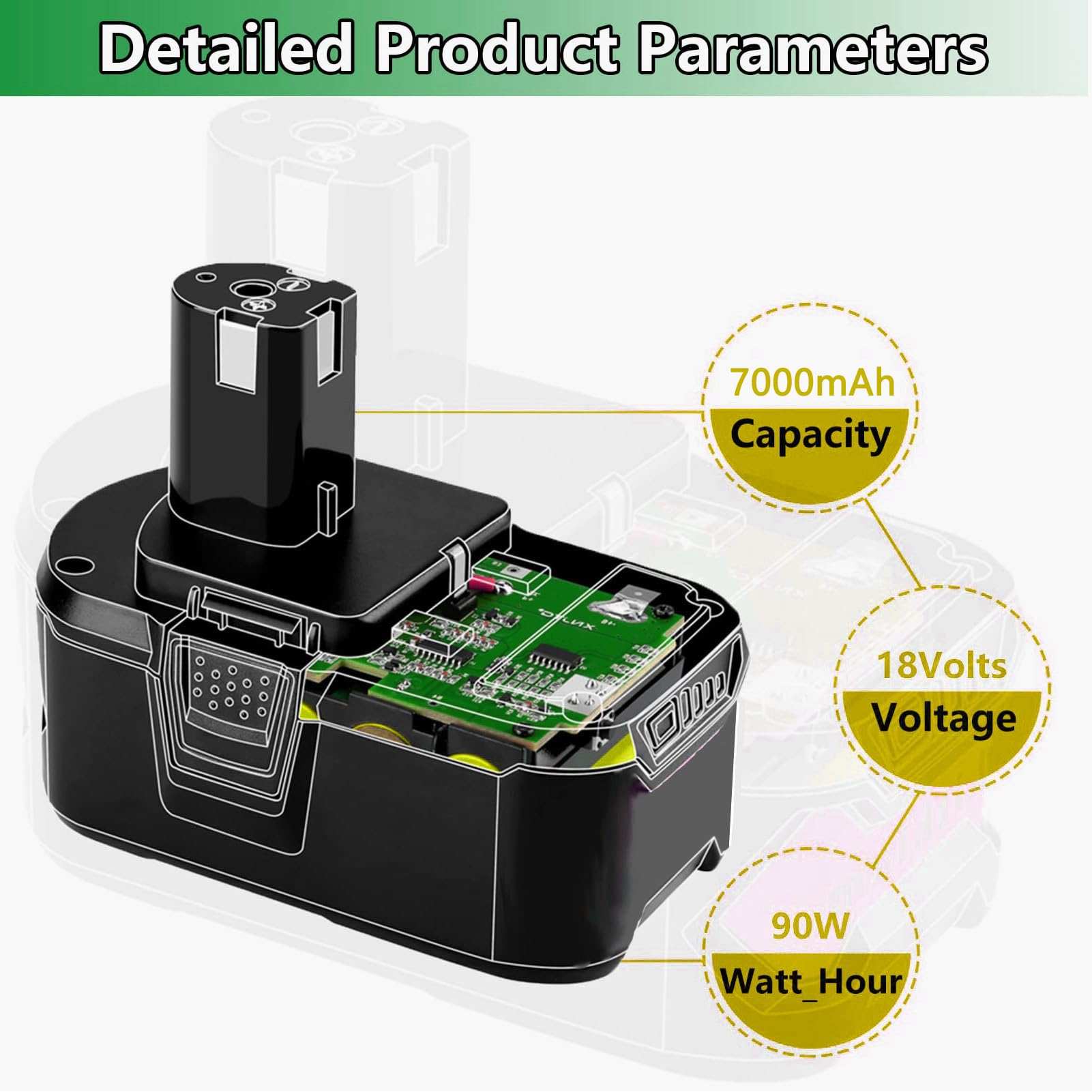 MANUFER 2 Pack 18V 7.0Ah Battery Replacement for Ryobi 18 Volt Lithium Battery Compatible with P102 P104 P103 P105 P107 P108 P109 Replacement for Ryobi Cordless Tool Battery