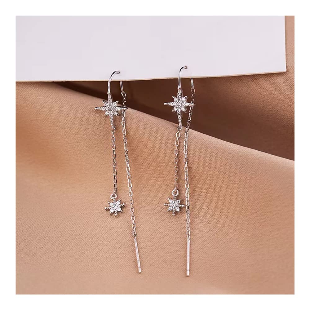 Trendy Exquisite Star Thread Drop Earrings for Women Temperament Long Tassel Ear Line Earring Gift (Color : Y20147 Gold)