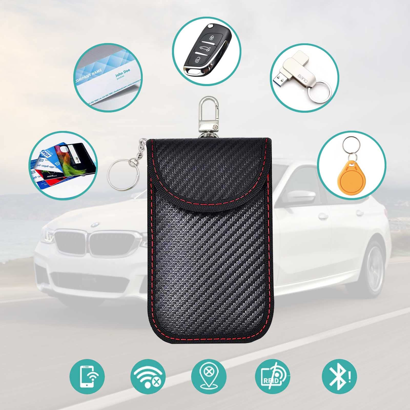 Medsuo Small Faraday Pouch RFID Small Car Key Signal Blocking Pouch with Hook Securing Keyring for Car Keys Anti-Theft Remote Entry