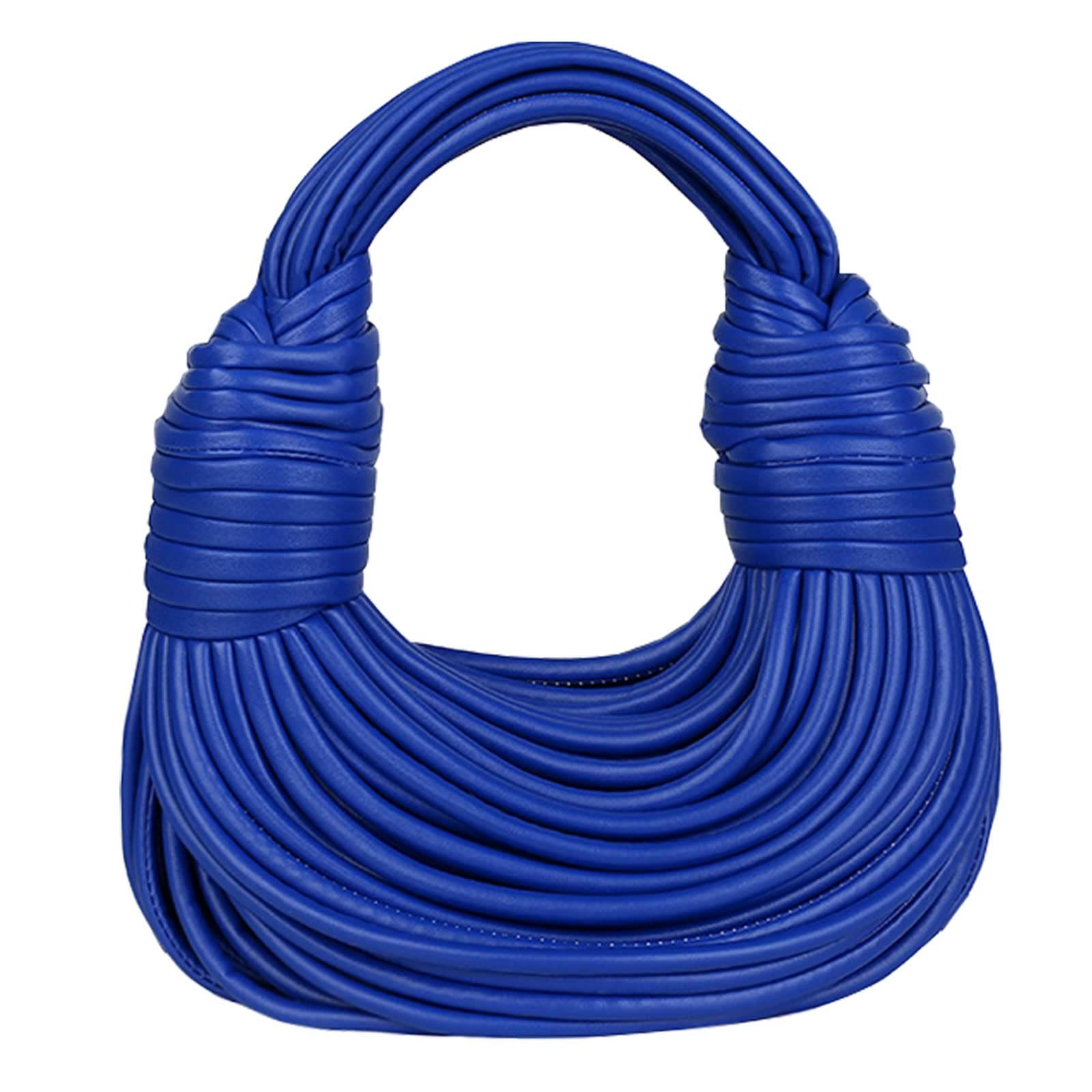 Women Hand-Woven Bread Purse and Handbag Leather Top Handle Satchel Shoulder Crossbody Creative Noodles Underarm Hobo Bag (blue)