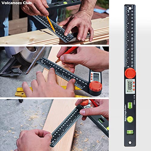 VOLCANOESÂ CLUB Digital Angle Finder Protractor - 7inch Angle Gauge Spirit Level Ruler with INCH/MM & Level Bubble Vials - 360 Degree Measuring Super Gauge Tool for Carpenter, Construction, Woodworking