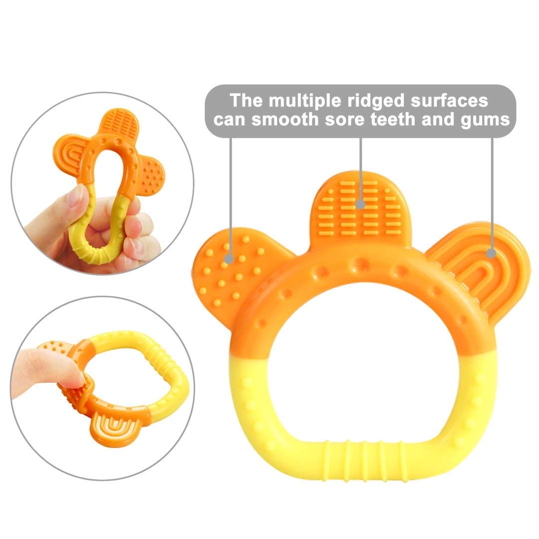 PandaEar 3PCS Soothing Teether Set, BPA Free Chew Toys Natural Freezer Safe for Babies Infants Toddlers, Teething Ring, Giraffe Pacifier Teether