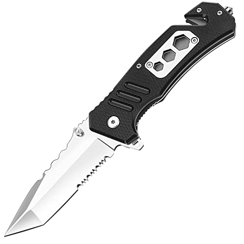URiver Pocket Knife,G10 handle,With Pocket clip,for Camping,Survival EDC and Outdoor Activities,Best Gift for Men,Material Sharp Satin Blade(Silver)