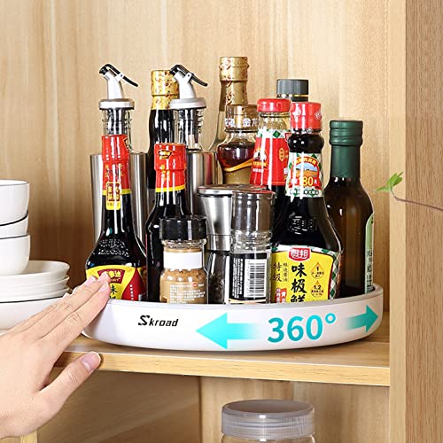 Skroad Turntable Cupboard Organizer,Lazy Susan,Multi-Functional Spice Rack Rotating Spice Rack for Kitchen Storage, Revolving Condiment Holder, Non-Slip Storage Racks，1 Pack-10 Inch Grey&White