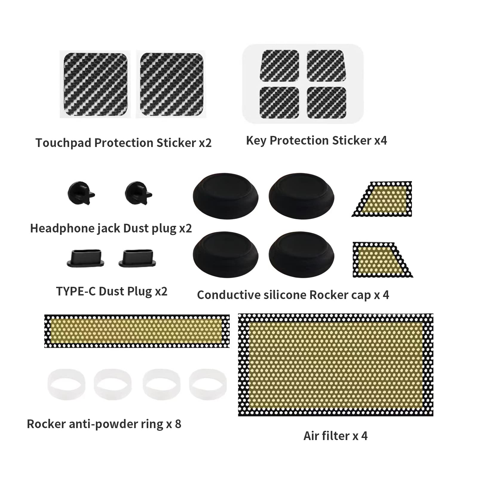 Steam Deck Accessories, Steam Deck Dust Plugs, Steam Deck Touch Protector, Steam Deck Conductive Silicone Thumb Grip Caps, Vent Dust Filter Cover with Trackpads Skins - 9 in 1