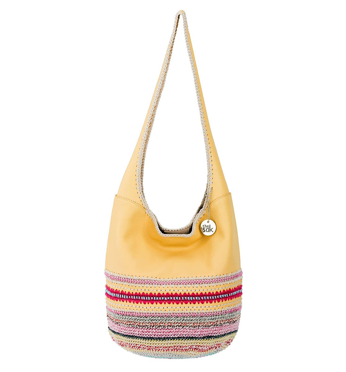 The Sak Back To Bali 120 Hobo Bag in Leather & Hand-Crochet, Large Shoulder Purse, Sunlight Seminyak
