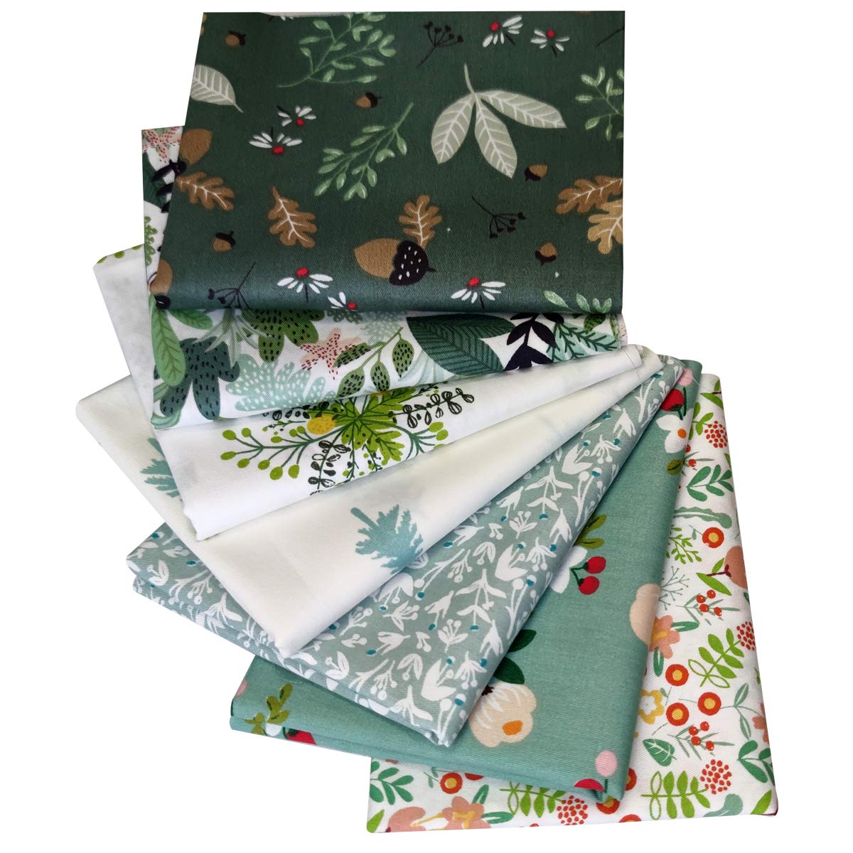 Misscrafts 7pcs Cotton Craft Fabric Bundle 18" x 22" Pre-Cut Quilt Squares Fat Quarters Quilting Fabric for Sewing Crafting Patchwork DIY Scrapbooking Nut Green