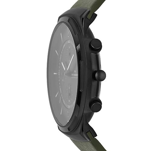Skagen Men's MELBYE Chronograph Stainless Steel Quartz Watch with Leather Strap, Olive, 25 (Model: SKW6801)