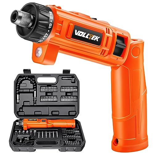 Volltek Cordless Screwdriver, 8V Max 10Nm Electric Screwdriver Rechargeable Set with 82 Accessory Kit and Charger in Carrying Case, 21+1 Cluth, Dual Position Handle, LED Light, VTCD2623