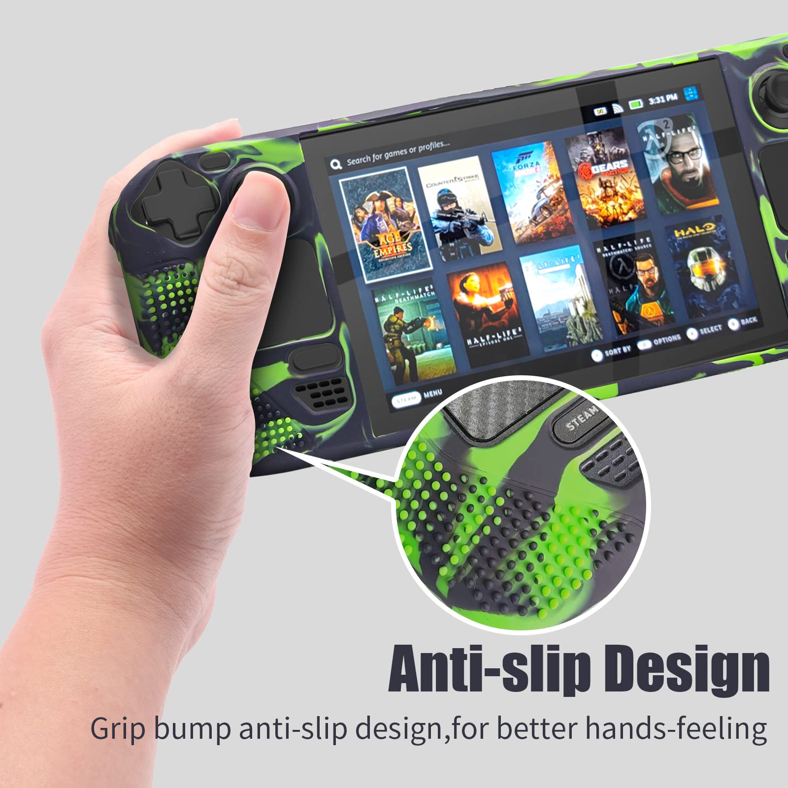 Steam Deck Camouflage Blue Silicone Cover - Full Body Protective Case, Enhanced Grip & Comfort, Cooling Vents Accessible, Ideal for Gaming - Blue