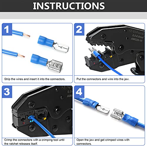 Wire Terminals Crimping Tool, Qibaok Insulated Ratcheting Terminals Crimper Kit of AWG22-10 with 800PCS Insulated Butt Bullet Spade Fork Ring Crimp Terminals Connectors