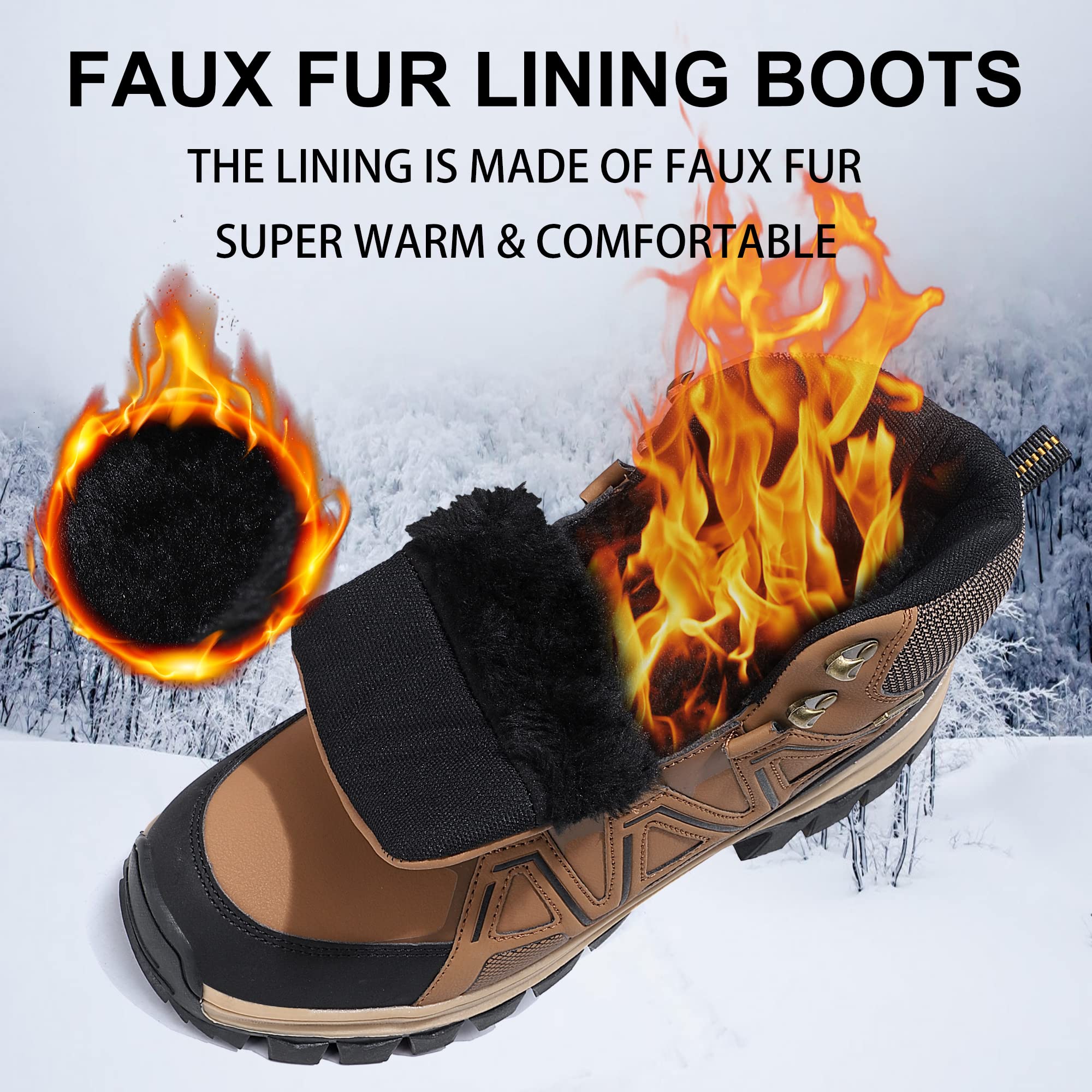 TARELO Mens Hiking Boots Winter Snow Boots Warm Ankle Booties Outdoor Trekking Shoes